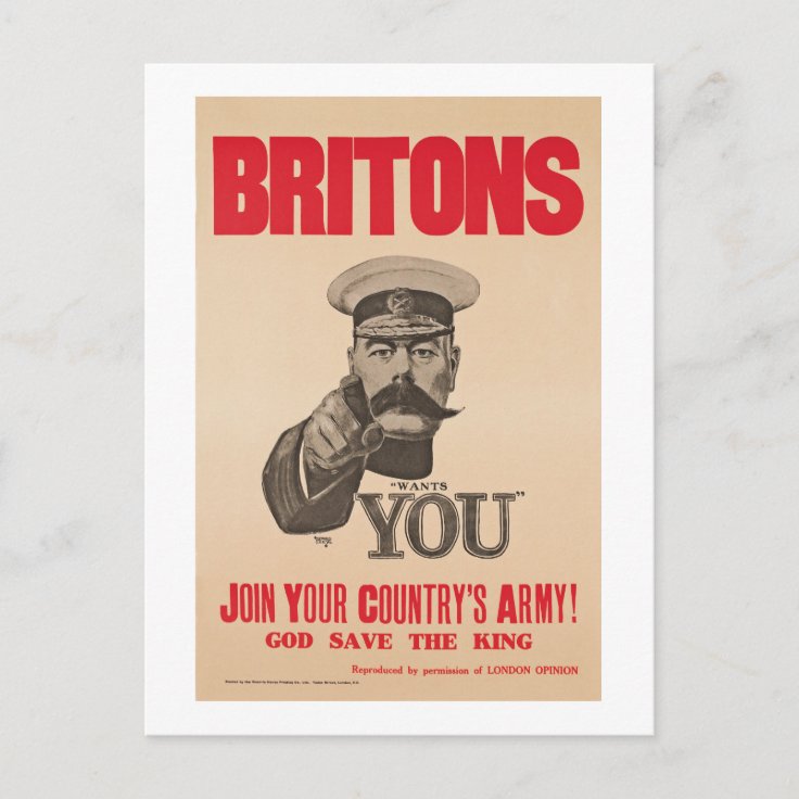 Britons Lord Kitchener Wants You WWI Propaganda Postcard | Zazzle