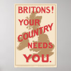 Britain Needs You At Once ~ WWI Recruitment Poster | Zazzle.com