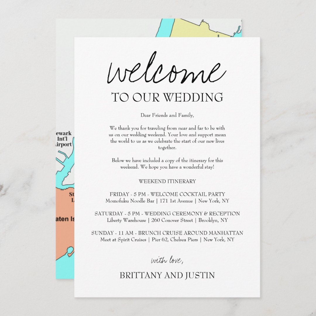 Brittany Calligraphy Welcome Letter & Map Invitation | Zazzle