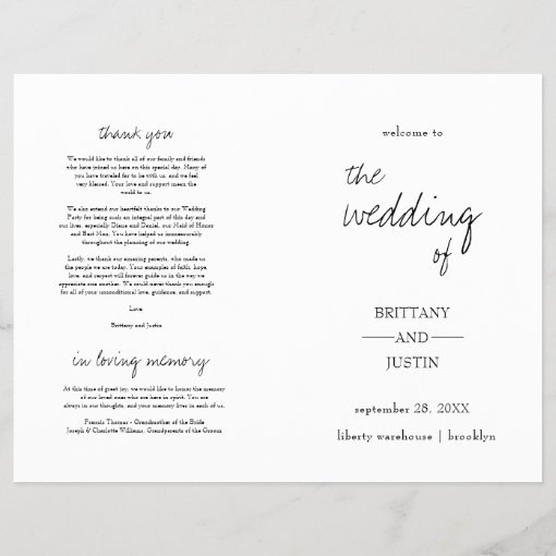 Brittany Elegant Script Folded Wedding Program | Zazzle