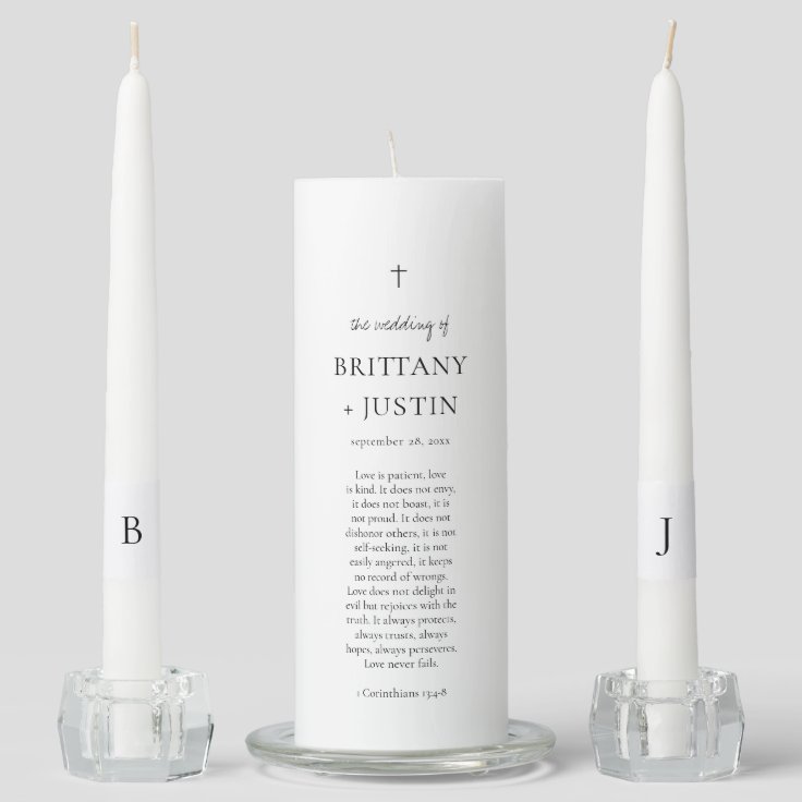 Brittany Modern Black Script Christian Wedding Unity Candle Set | Zazzle