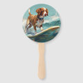 Brittany Spaniel Beach Surfing Painting Hand Fan | Zazzle