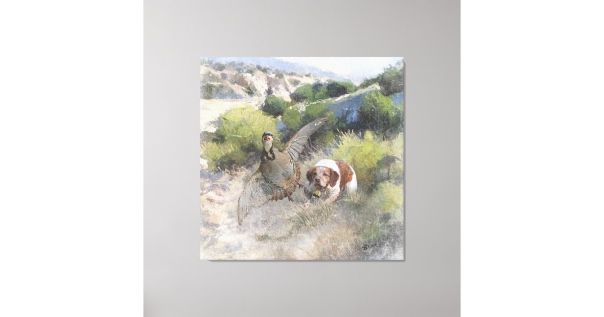 Brittany Spaniel hunting chukar partridge, Art Canvas Print | Zazzle
