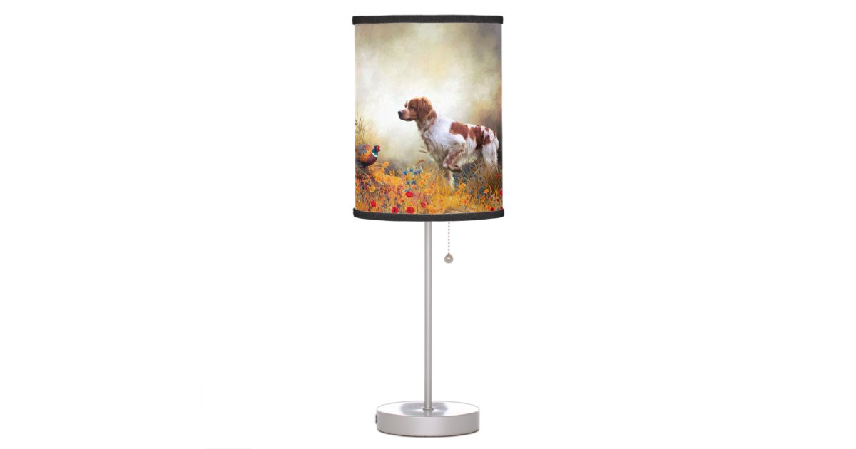 Brittany Spaniel, Hunting Pheasant Table Lamp | Zazzle