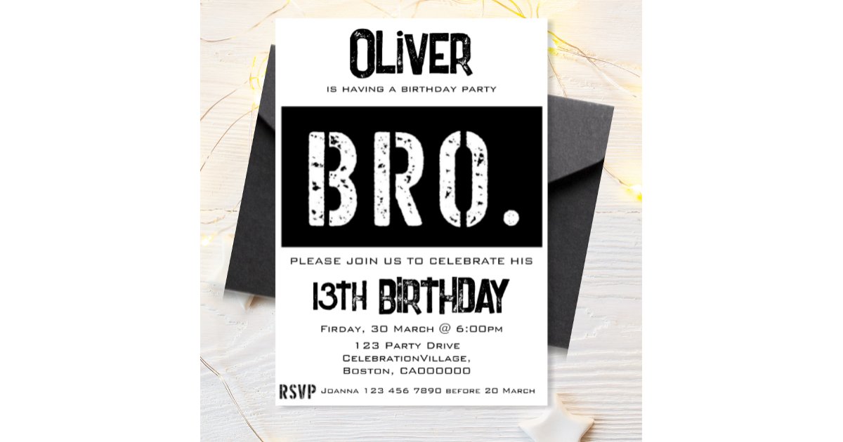 Bro 13th Birthday Party Invitation | Zazzle