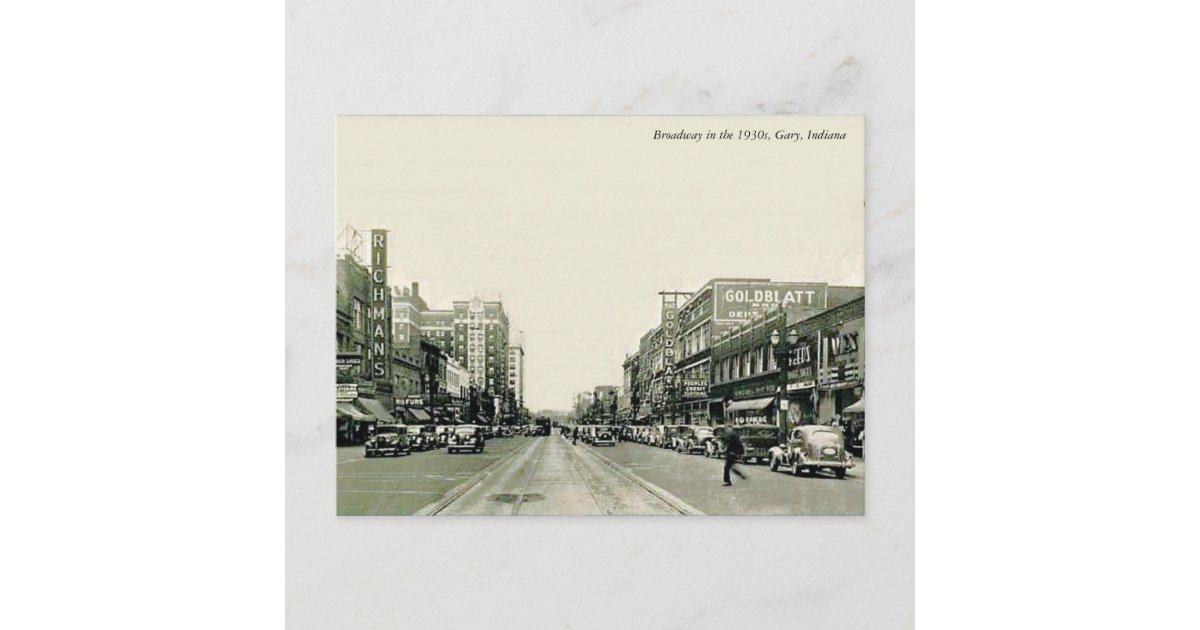 Broadway 1930s Gary, Indiana Postcard | Zazzle