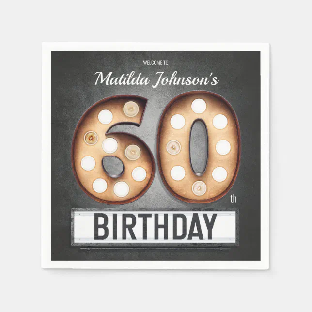 Broadway 60th Birthday Glamorous Marquee Custom Napkins | Zazzle