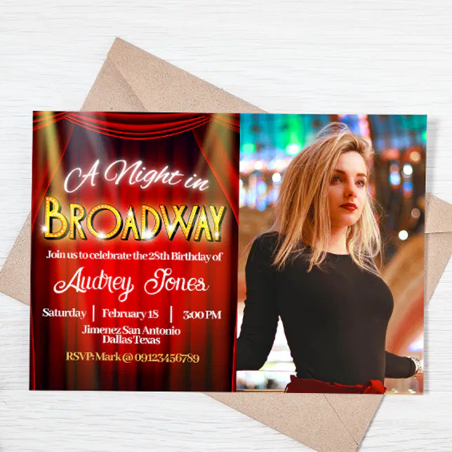 Broadway Birthday with Photo Invitation | Zazzle