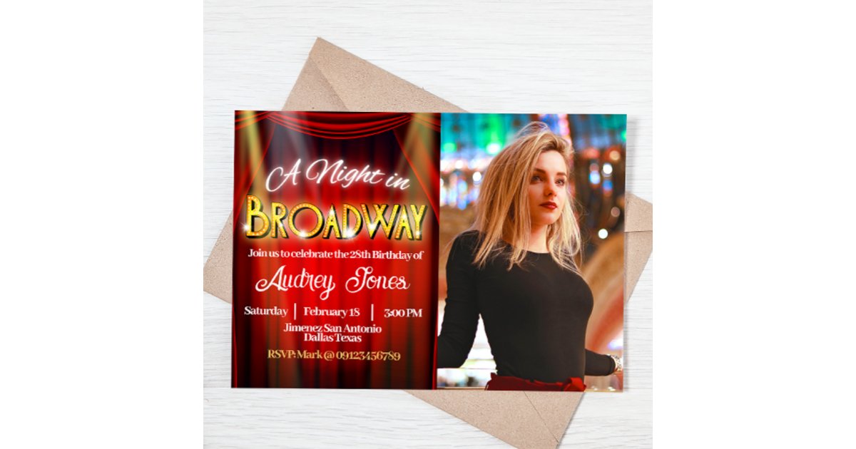 Broadway Birthday with Photo Invitation | Zazzle