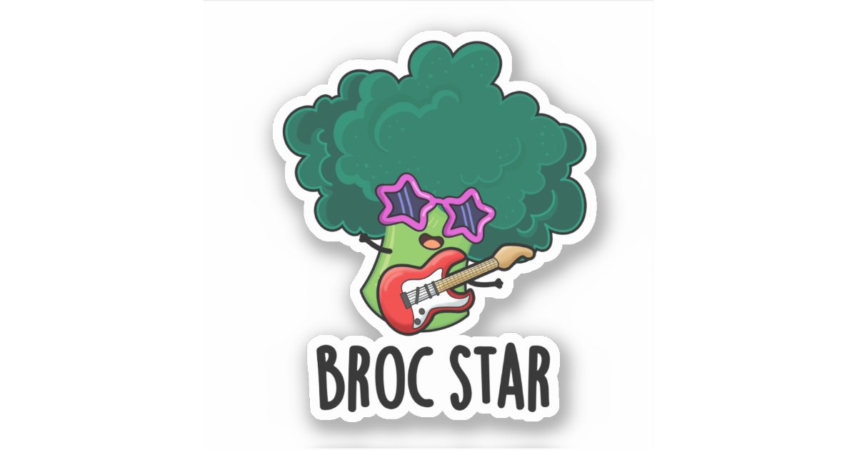 Broc Star Funny Brocolli Rock Star Pun Sticker | Zazzle