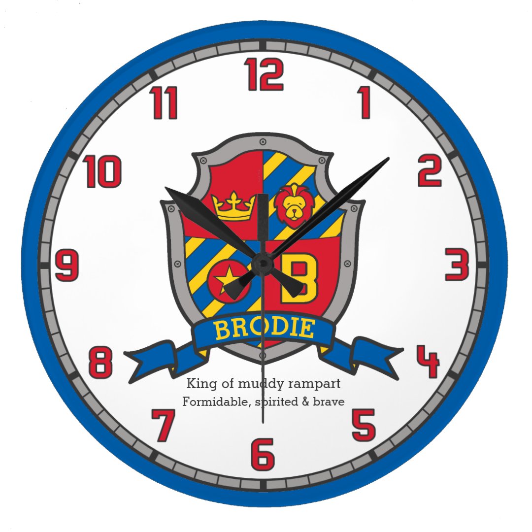 Brodie name meaning heraldry shield letter B lion Large Clock | Zazzle