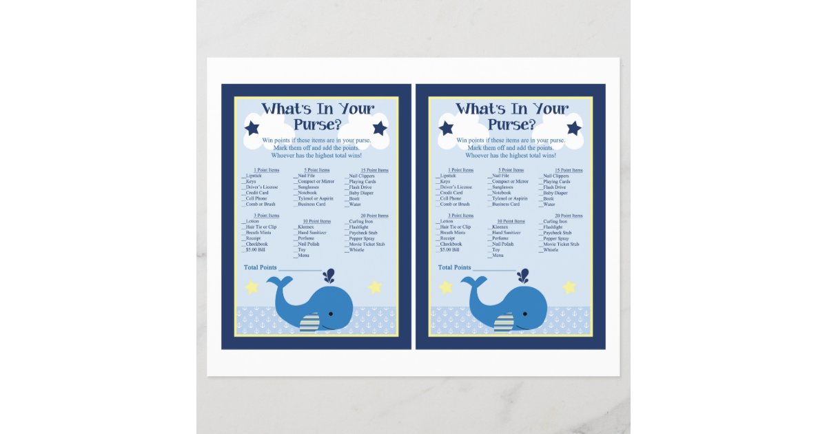 Brody Whale Nautical Baby Shower Purse Game | Zazzle.com