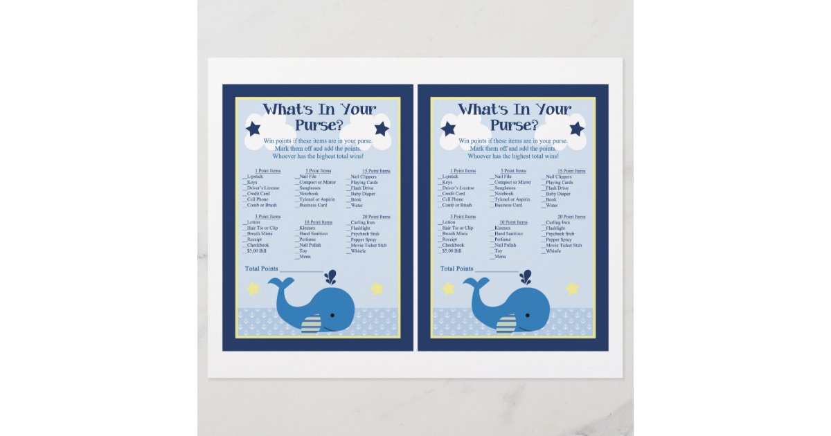 Brody Whale Nautical Baby Shower Purse Game | Zazzle
