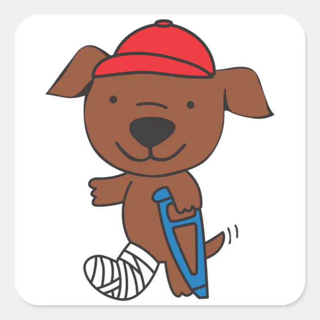 Broken Leg Dog Square Sticker | Zazzle