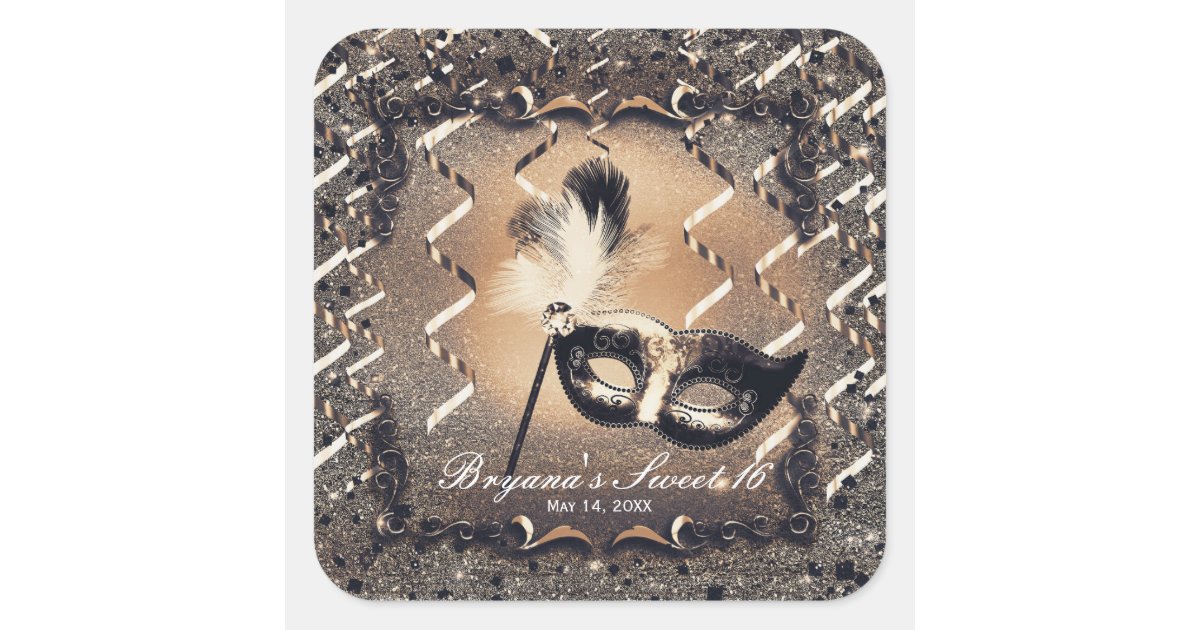 Bronze & Cream Masquerade Mask Elegant Ball Party Square Sticker | Zazzle