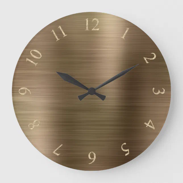 Bronze Metallic Minimal Glitter Gold US UK Numbers Large Clock | Zazzle