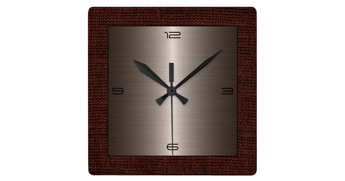 Bronze Stainless Steel Modern Burlap Border Square Wall Clock | Zazzle