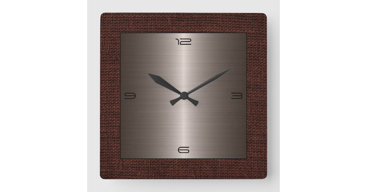 Bronze Stainless Steel Modern Burlap Border Square Wall Clock | Zazzle