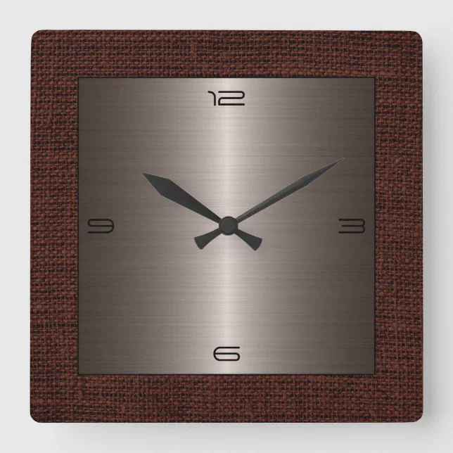Bronze Stainless Steel Modern Burlap Border Square Wall Clock | Zazzle