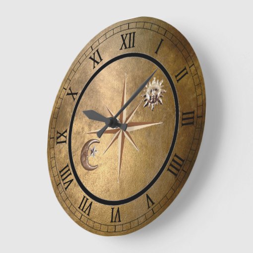 bronze sun and moon wall clock | Zazzle