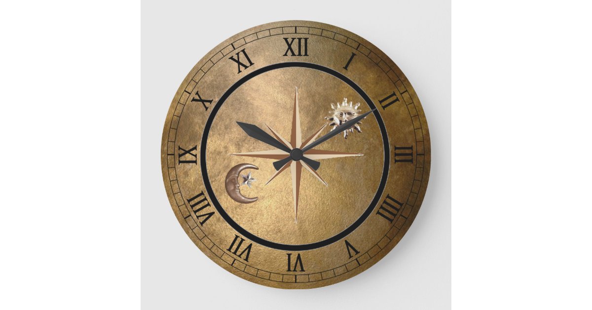 bronze sun and moon wall clock | Zazzle