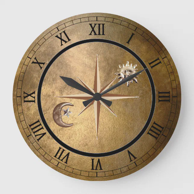 bronze sun and moon wall clock | Zazzle