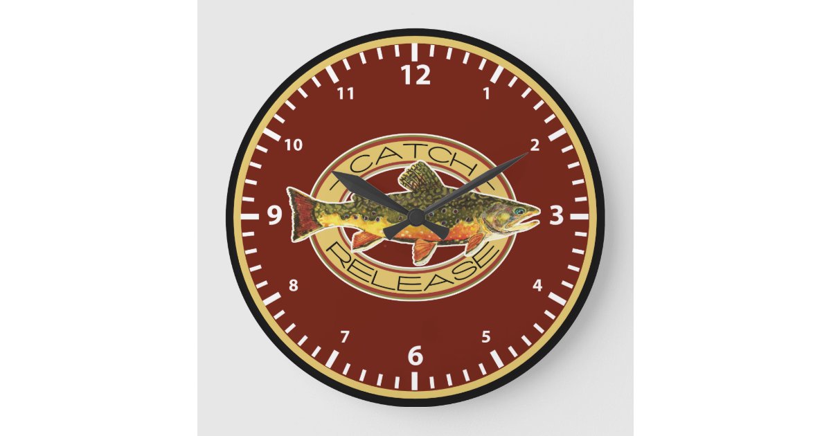 Brook Trout Fly Fishing Catch and Release Angler's Large Clock | Zazzle