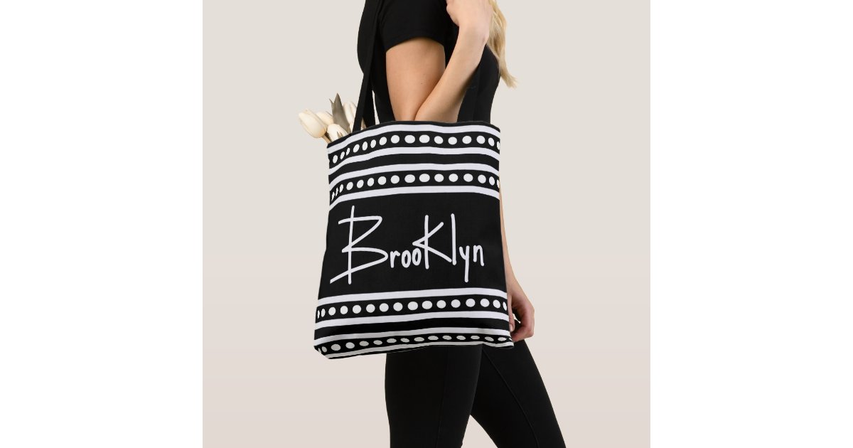 Brooklyn Block Letters Hand Lettering Black White Tote Bag | Zazzle