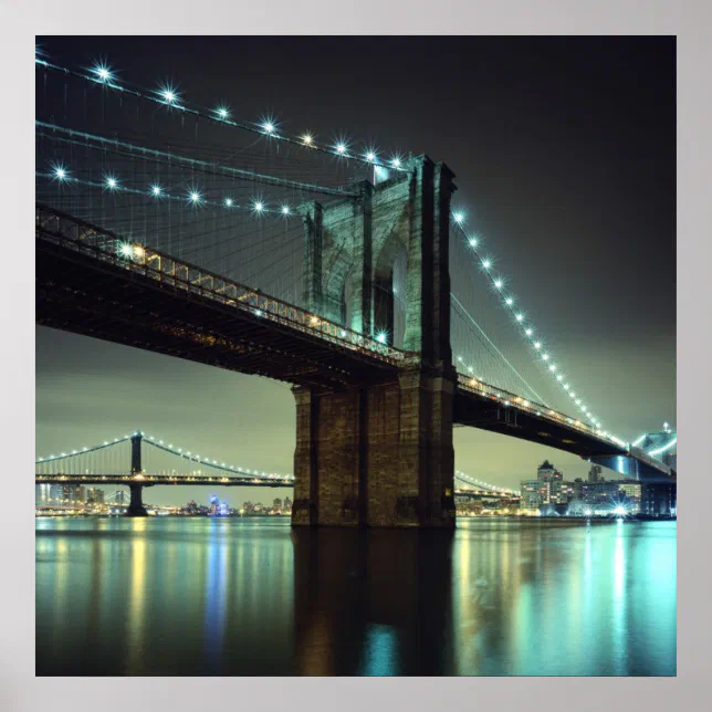 Brooklyn Bridge at night Manhattan Bridge Poster | Zazzle
