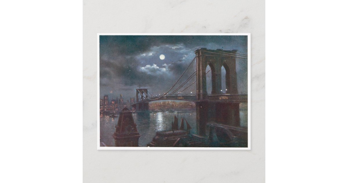 Brooklyn Bridge by Moonlight Postcard | Zazzle