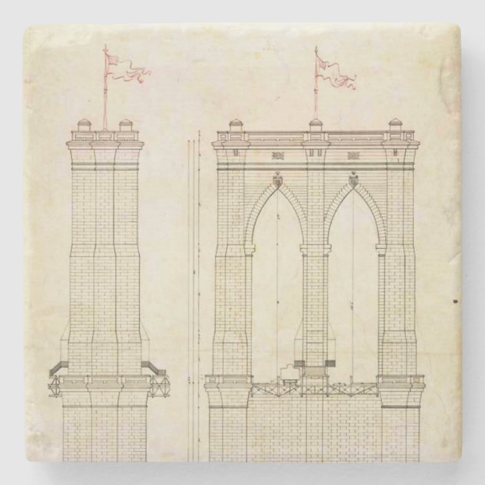 Brooklyn Bridge NYC architecture blueprint vintage Stone Coaster ...