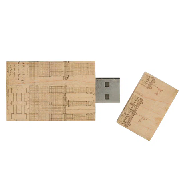 Brooklyn Bridge NYC architecture blueprint vintage Wood Flash Drive ...