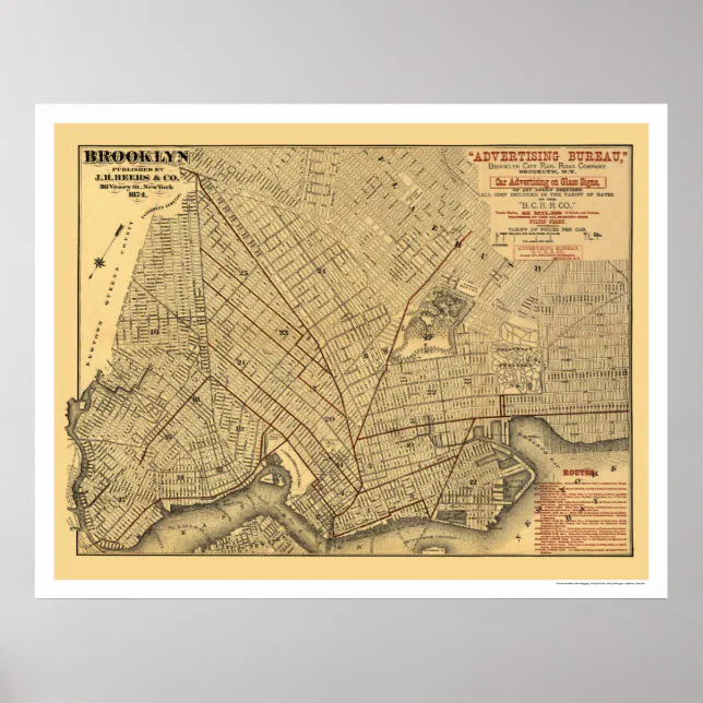 Brooklyn City Railroad Map 1874 Poster | Zazzle