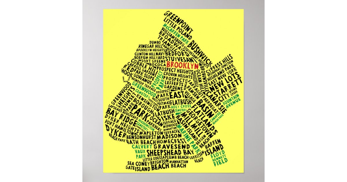 Brooklyn NYC Typography Map Poster | Zazzle Brooklyn NYC Typography Map Poster | Zazzle