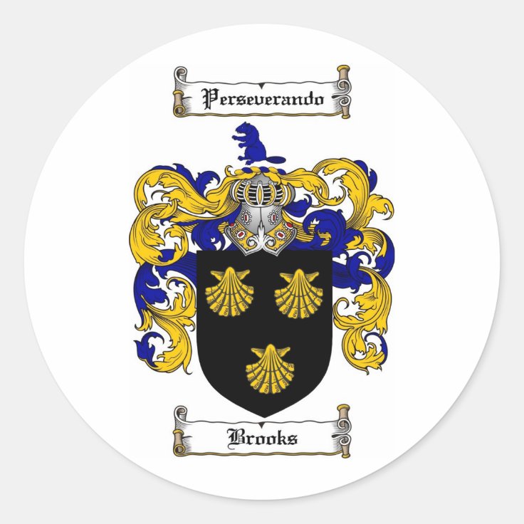 BROOKS FAMILY CREST - BROOKS COAT OF ARMS CLASSIC ROUND STICKER | Zazzle
