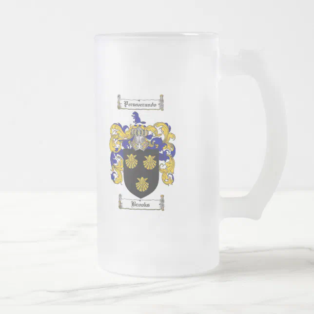 BROOKS FAMILY CREST - BROOKS COAT OF ARMS FROSTED GLASS BEER MUG | Zazzle
