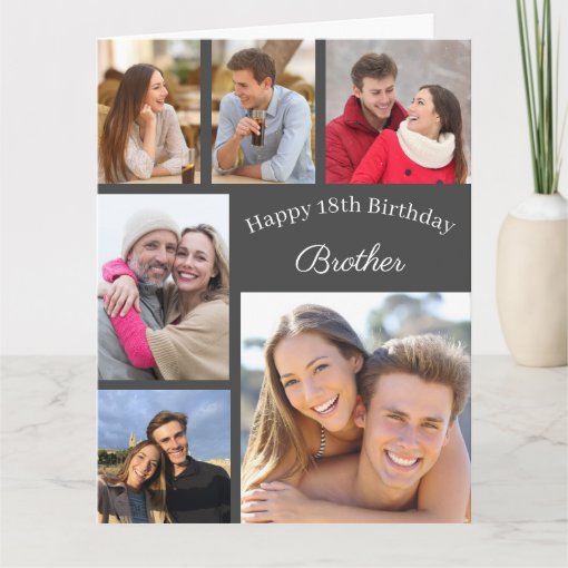 Brother 6 Photo Collage Any Age Big Birthday Card | Zazzle