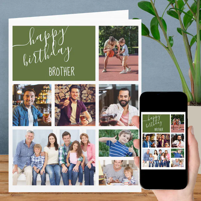 Brother 7 Photo Collage Personalized Birthday Card | Zazzle