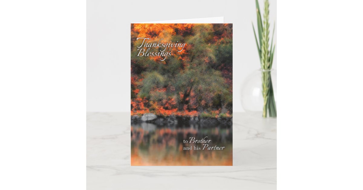 Brother and his Partner Thanksgiving Autumn Lake Holiday Card | Zazzle