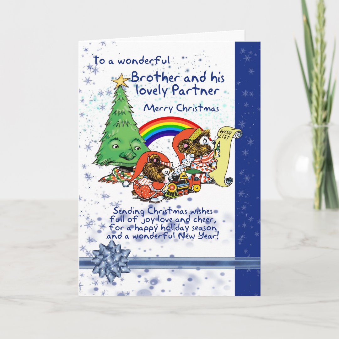 Brother And Partner Christmas Card With Elves - Ga | Zazzle