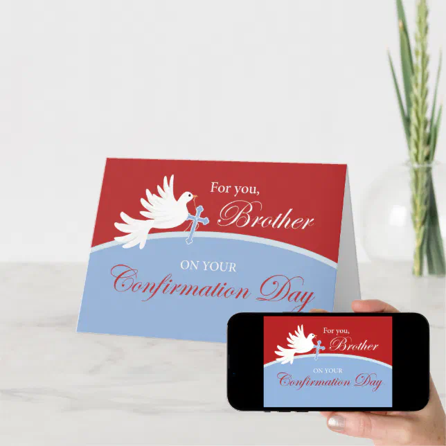 Brother Confirmation Dove on Red and Blue Card | Zazzle
