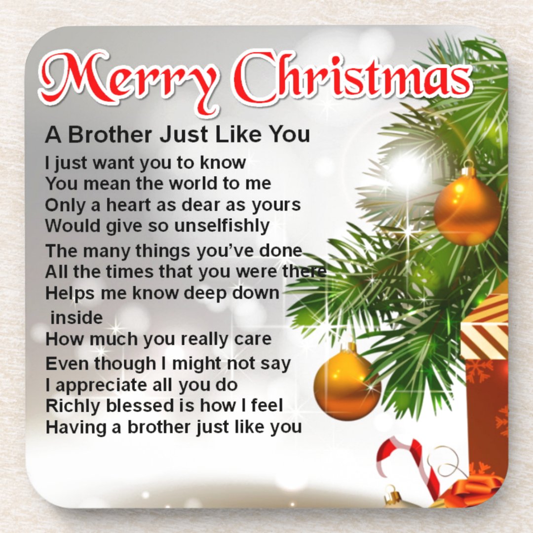 Brother Poem - Christmas Design Coaster | Zazzle