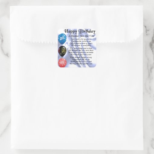 Brother Poem Happy Birthday Square Sticker | Zazzle