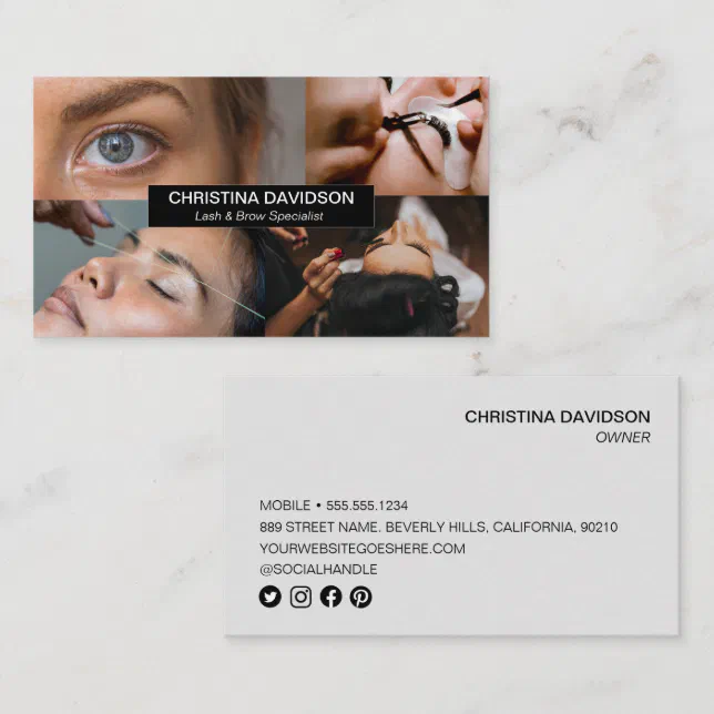 Brow Beauty Salon Chic Custom Photos Business Card | Zazzle