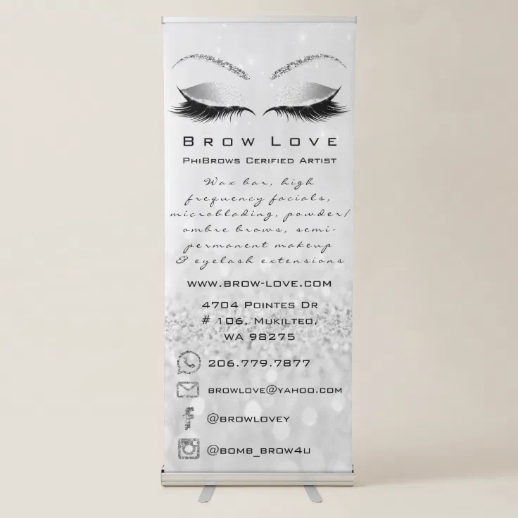 Brow Love Lash Brow Culture Glitter Eyes Gray Retractable Banner | Zazzle