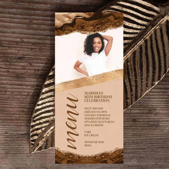 Brown Agate Photo Menu Card | Zazzle