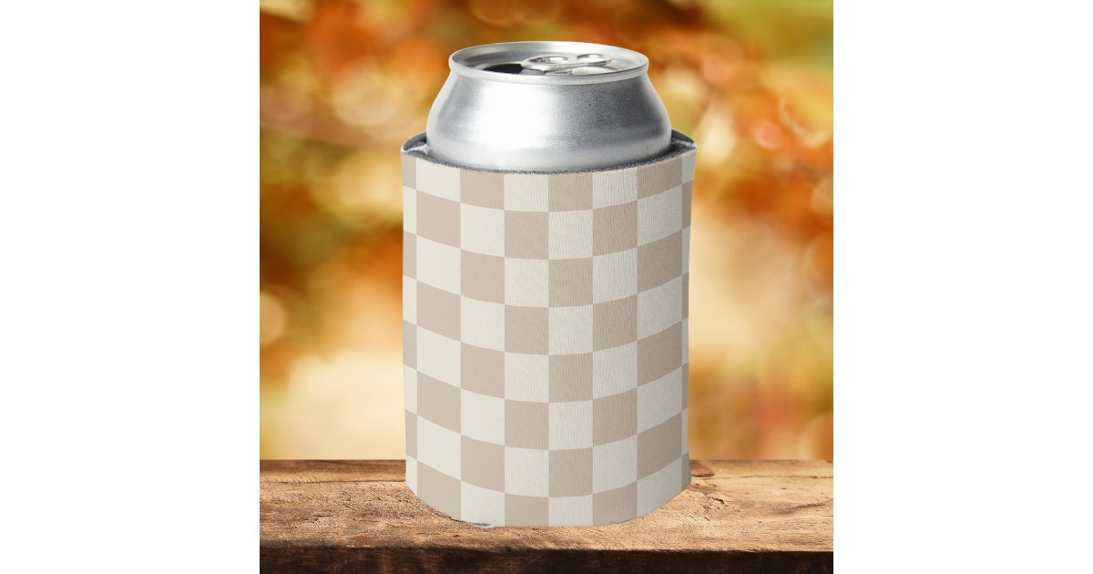Brown and Beige Checkerboard Can Cooler | Zazzle