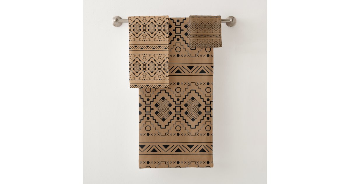Brown and Black aztec pattern Bath Towel Set | Zazzle
