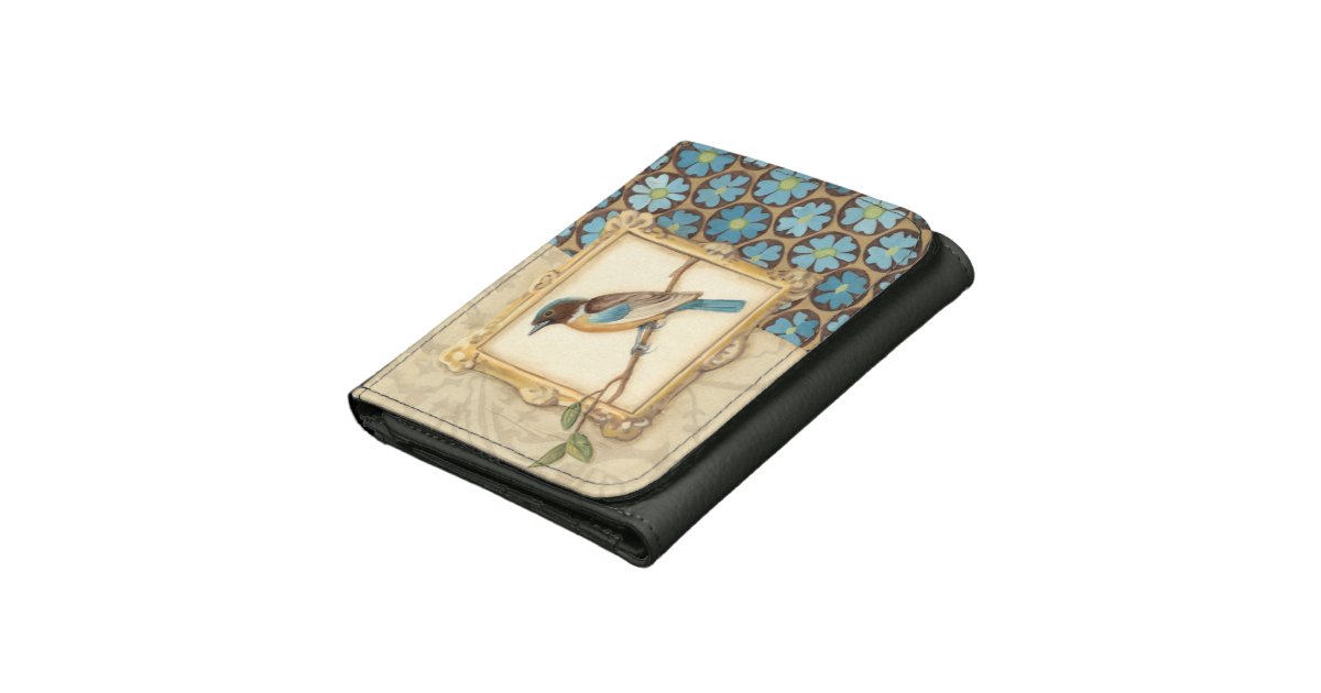 Brown and Blue Bird on a Branch Looking Up Wallet | Zazzle