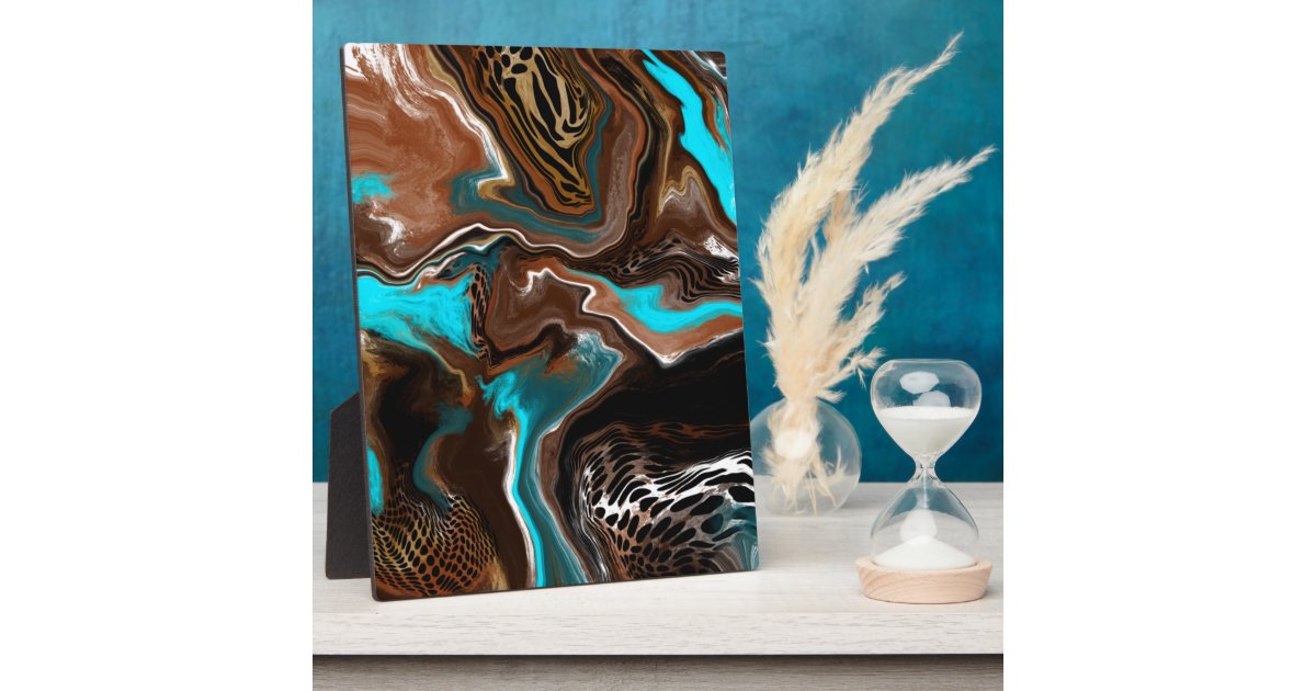 Brown and Blue Marble Fluid Art Plaque | Zazzle